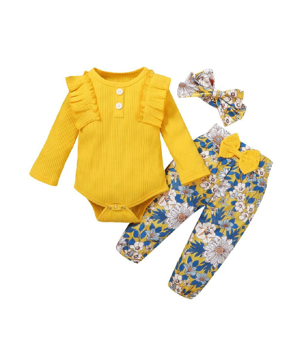Girls Yellow And Floral Three Piece Winter Set – Mini&Me Boutique